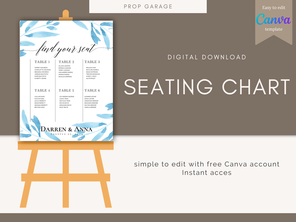 Seating Chart Digital Download - Blue | Solace Estate